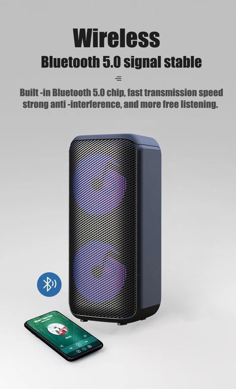 8 Inches Wireless Portable Bluetooth Speaker With Led Light Super Bass Bluetooth 5.0 Bluetooth ...