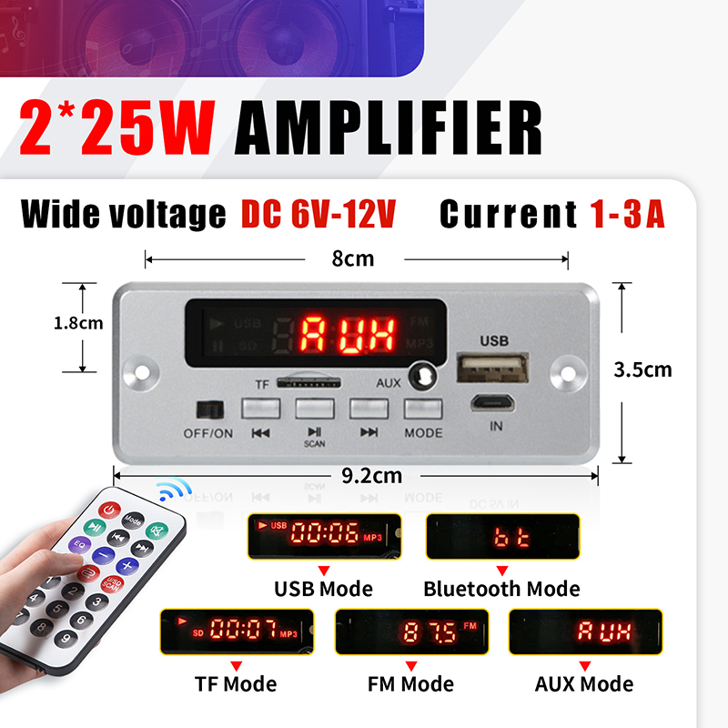 50W Amplifier 12V MP3 Board 25W Bluetooth 5.0 USB TF FM Radio Module ...