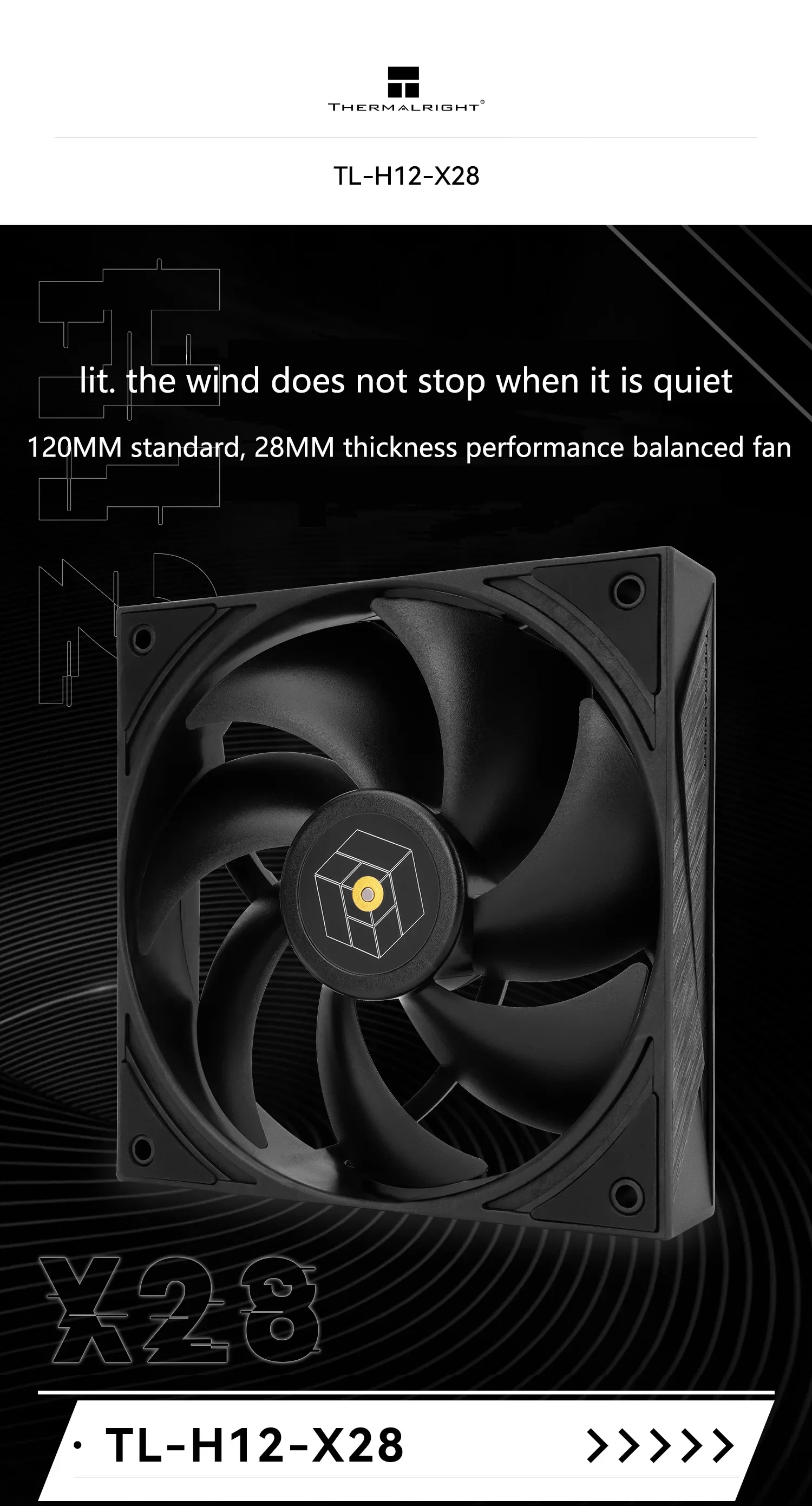 Thermalright TL-H12-X28 Case Fan 120mm CPU Fan 28mm Thicknes 2150RPM 4pin PWM Silent Cooler Fan ...