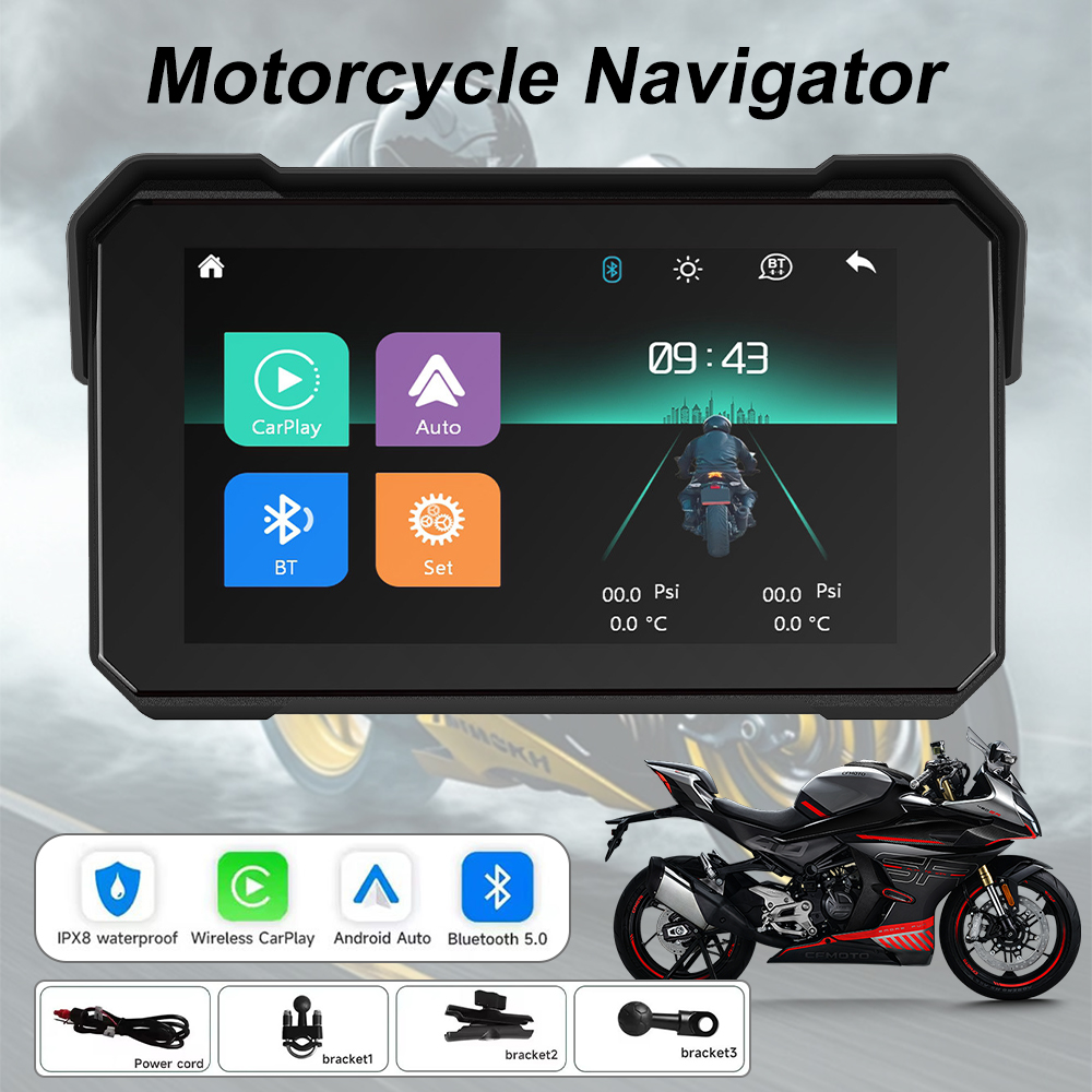 AVASHIN 5-inch Motorcycle Navigator Wireless CarPlay IPX8 Waterproof ...