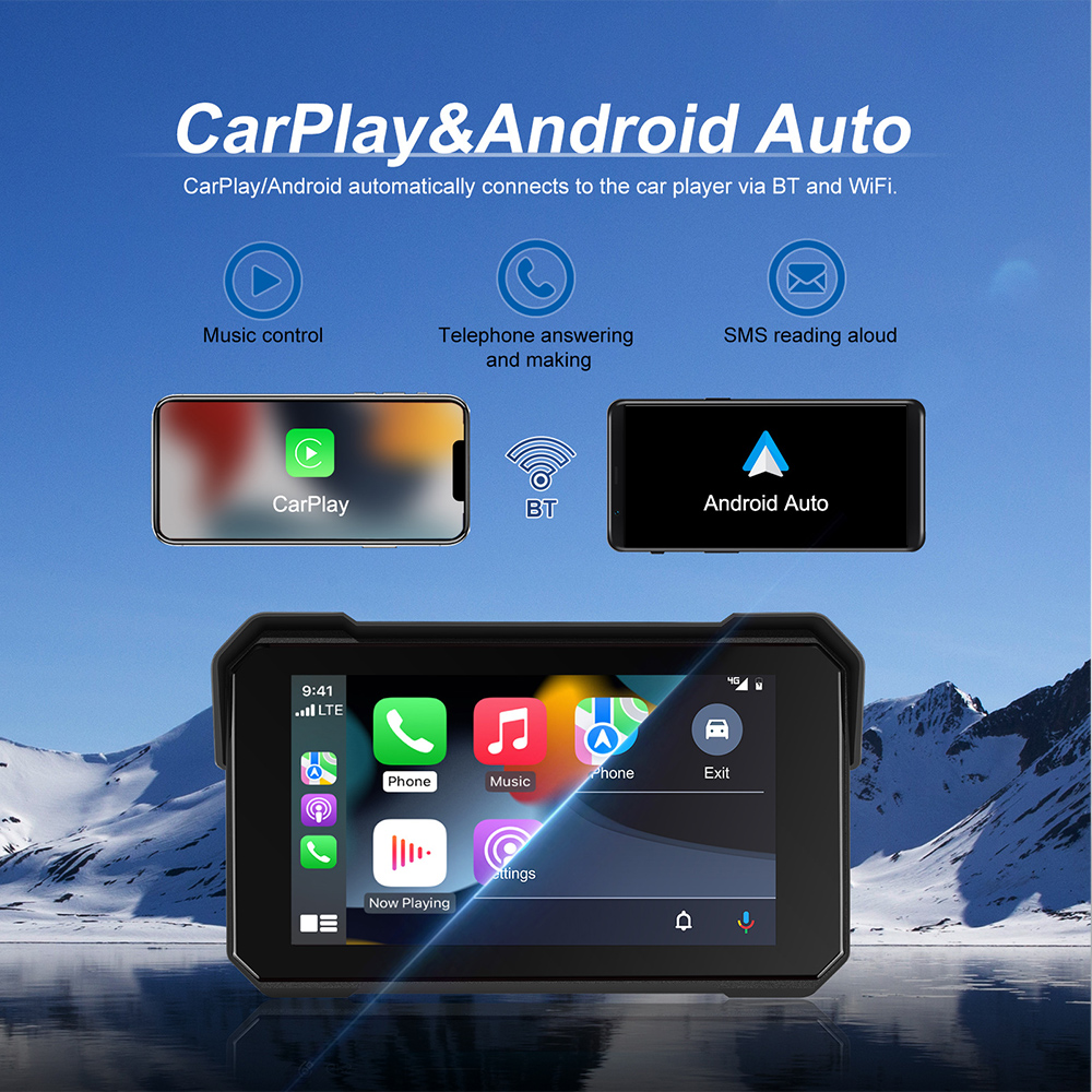 AVASHIN 5-inch Motorcycle Navigator Wireless CarPlay IPX8 Waterproof ...