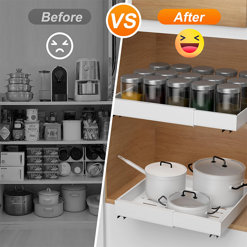 Extendable Black Cabinet Organizer No Drill Holes-Pull Out Rack Kitchen ...