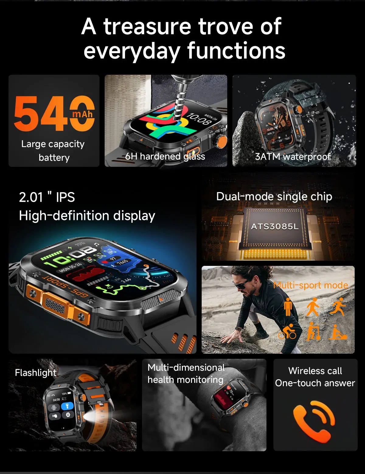New Rainbuvvy HT36 Built-in GPS Smart Watch Men Compass Altimeter 5ATM ...