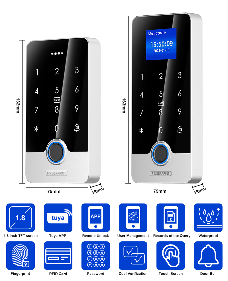 Tuya App Bluetooth Fingerprint Access Controller Standalone Metal RFID ...