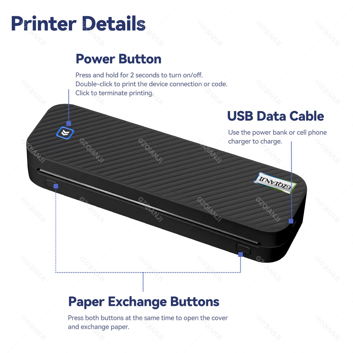 Portable Mini A4 Thermal Printer Bluetooth wireless Documents Files Web ...