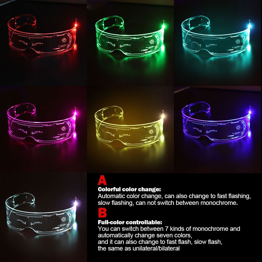 LED multi-function luminous glasses 7 Colors Bilateral Touch Control ...