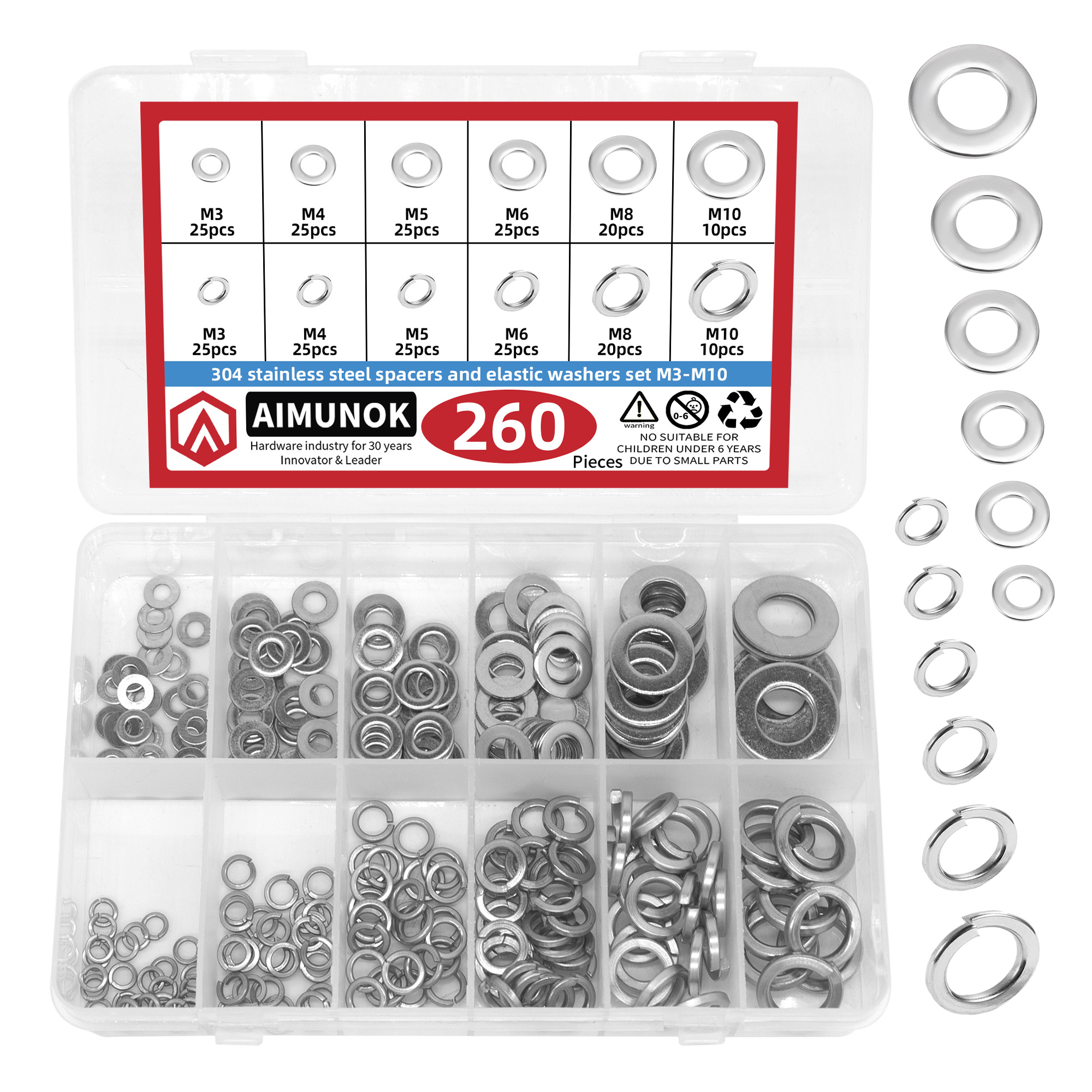 Flat Washer Assortment Kit, Stainless Steel M4 M5 M6 M8 Flat Washers ...