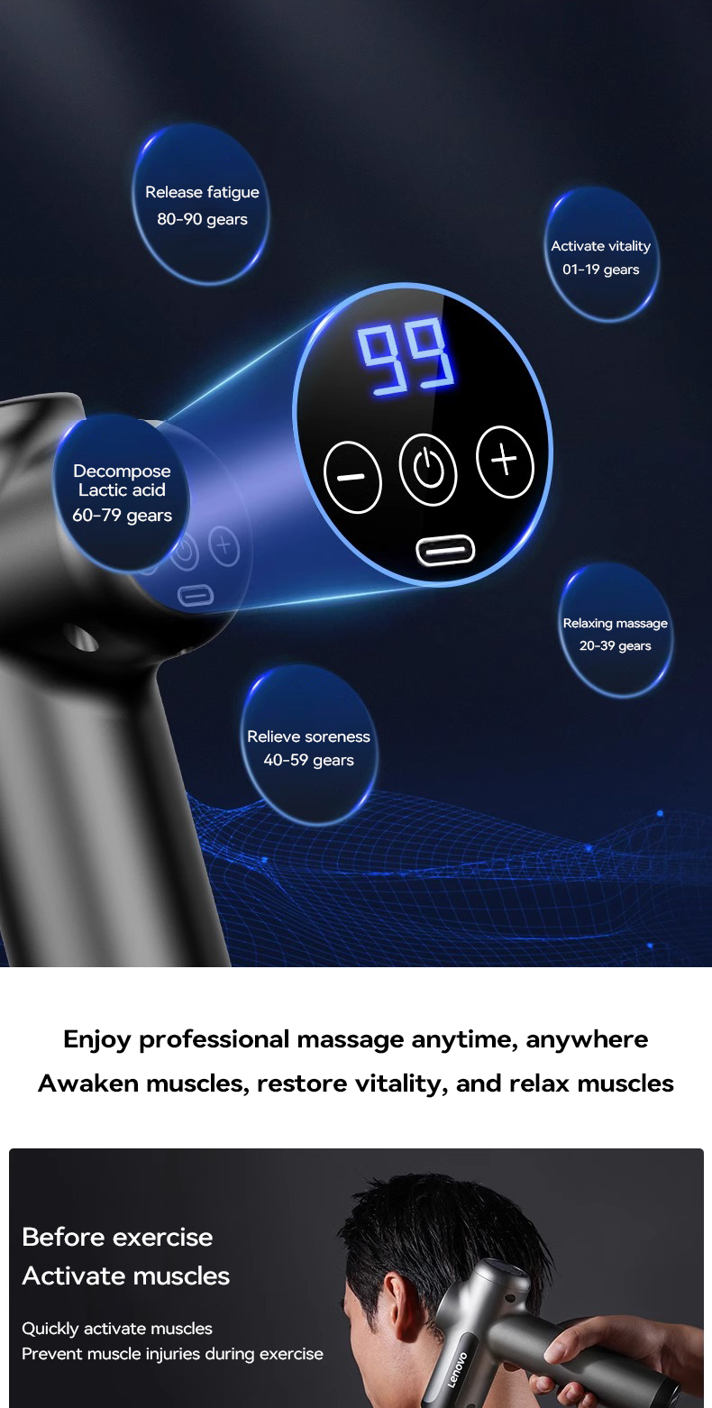Lenovo Massage Gun 8 Heads 99 Speeds Adjustable Mesin Urut 筋膜枪 Deep ...