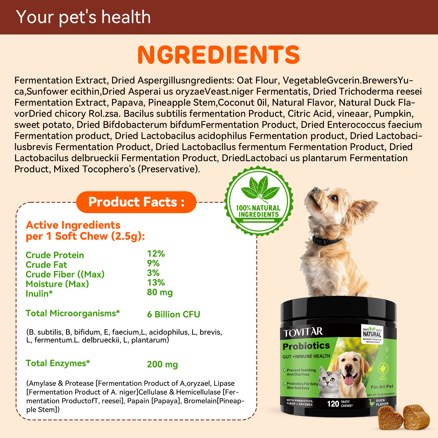 Tovita ® Pet Probiotic Chewable Tablets, Promoting intestinal digestion ...