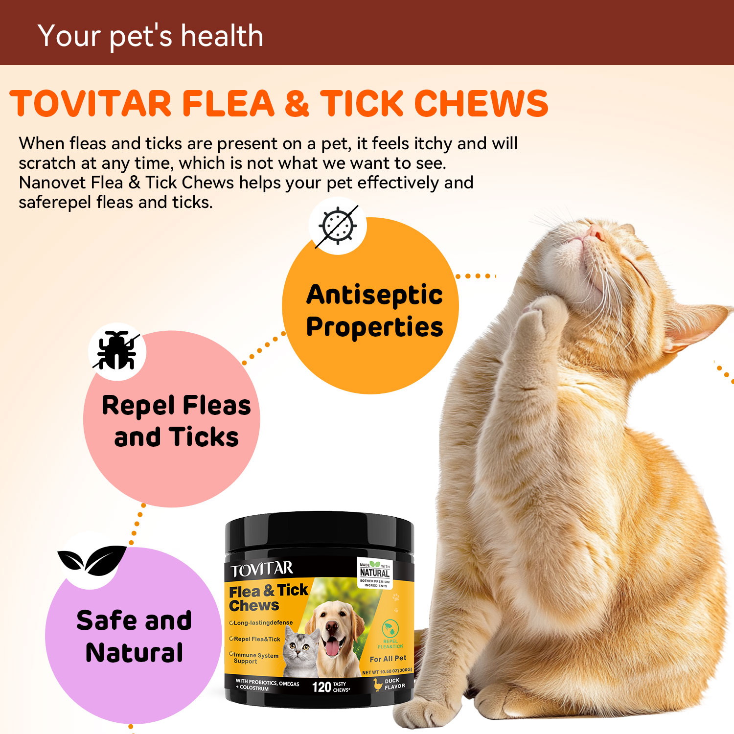 Tovitar® Pet flea and tick chewing cat and dog prevention support long ...