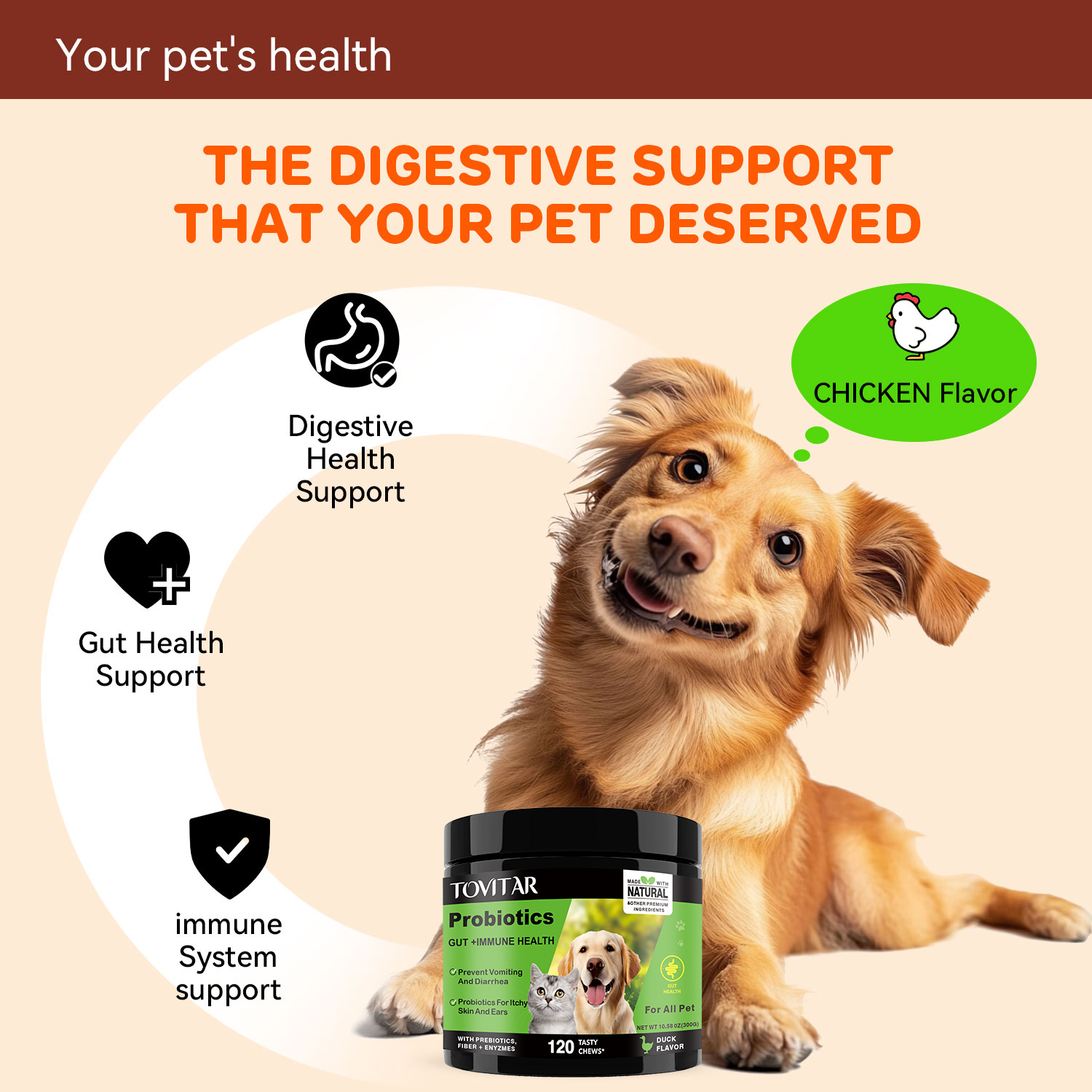 Tovita ® Pet Probiotic Chewable Tablets, Promoting intestinal digestion ...