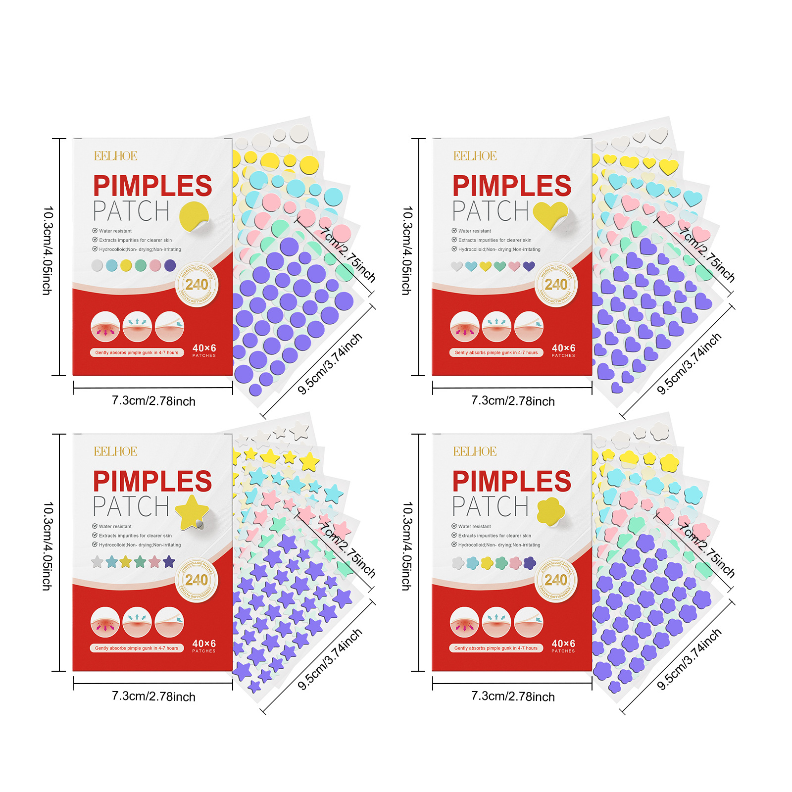 Acne Patch Set - 240 Cute Hydrocolloid Stickers in Heart, Star, Flower ...