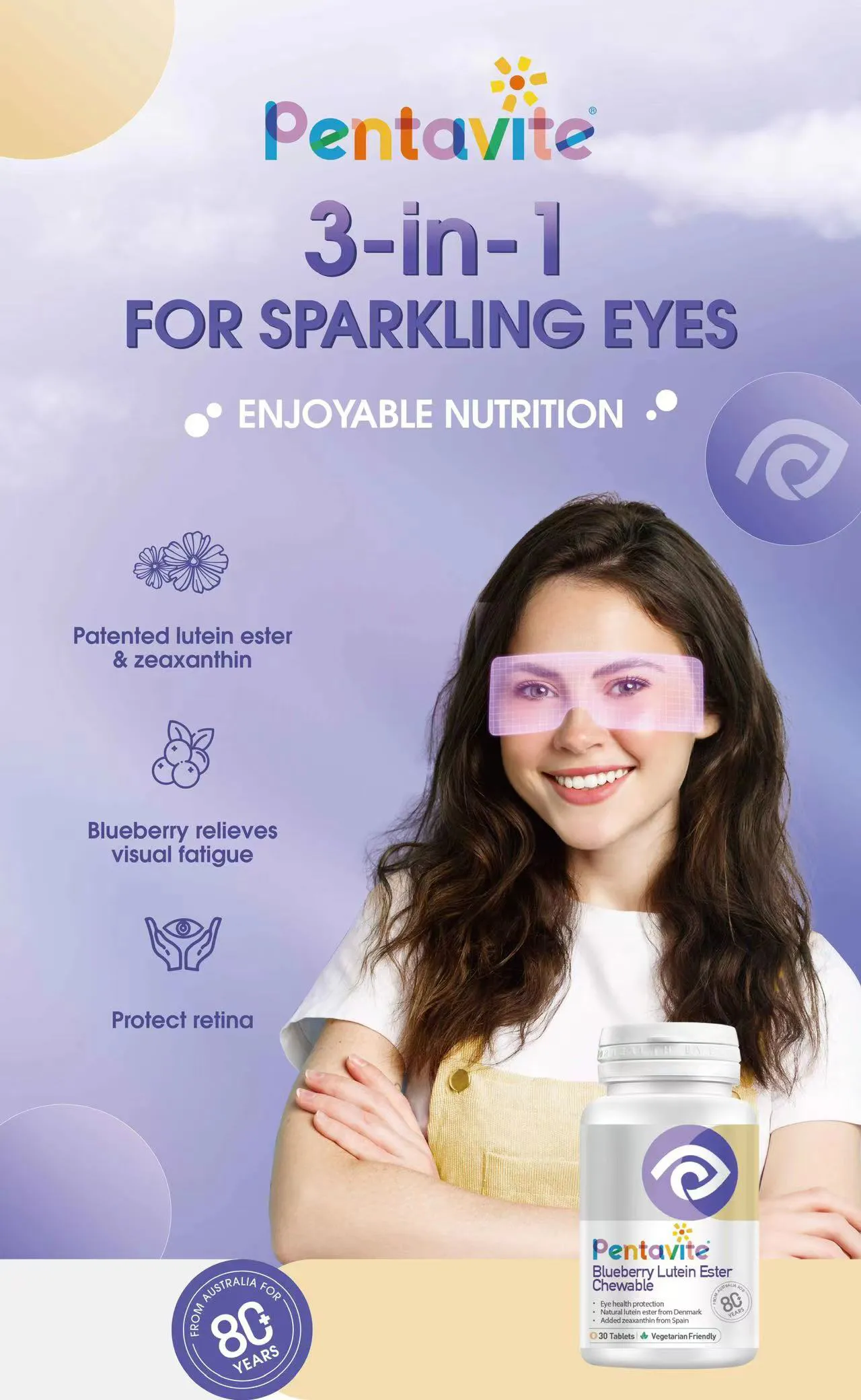 Pentavite Blueberry Lutein Ester Chewable Vitamin 30 tablets 蓝莓叶黄素酯咀嚼片 ...