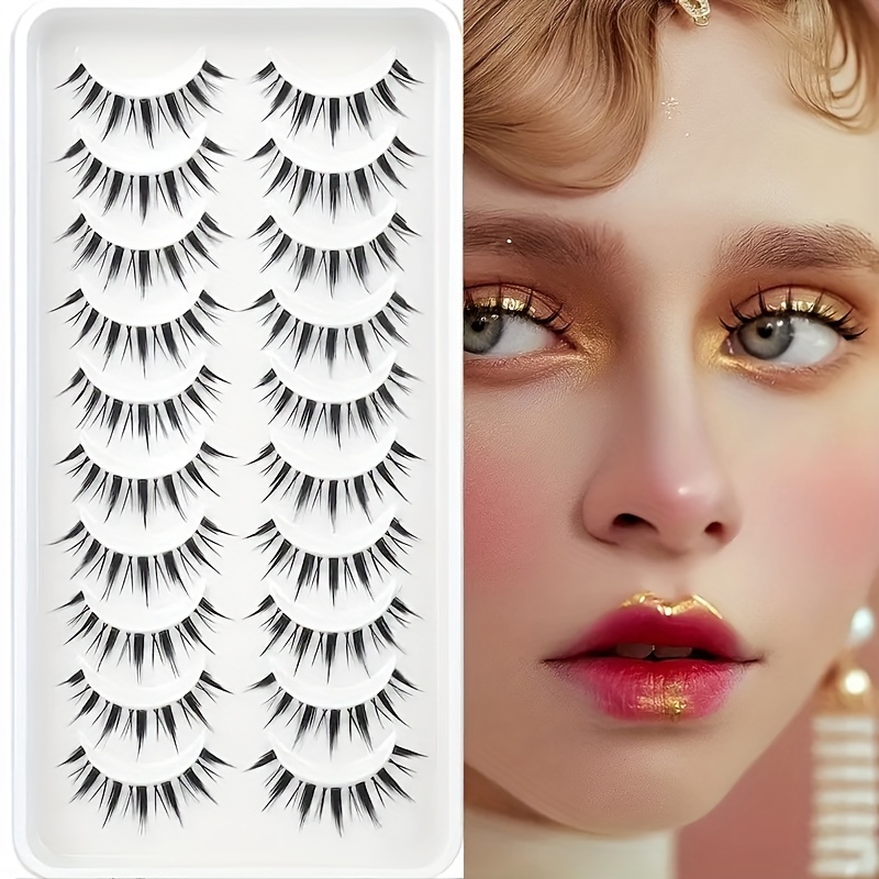 10 Packs Comic Eyelashes - Natural Look, Pointed Cat Eyes, Individual ...