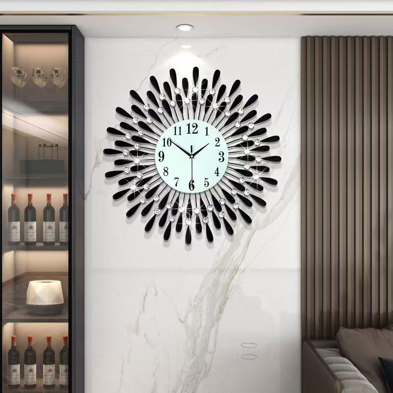 Large Diamond Jeweled Wall Clock Crystal Modern 3D Sunburst for Living ...