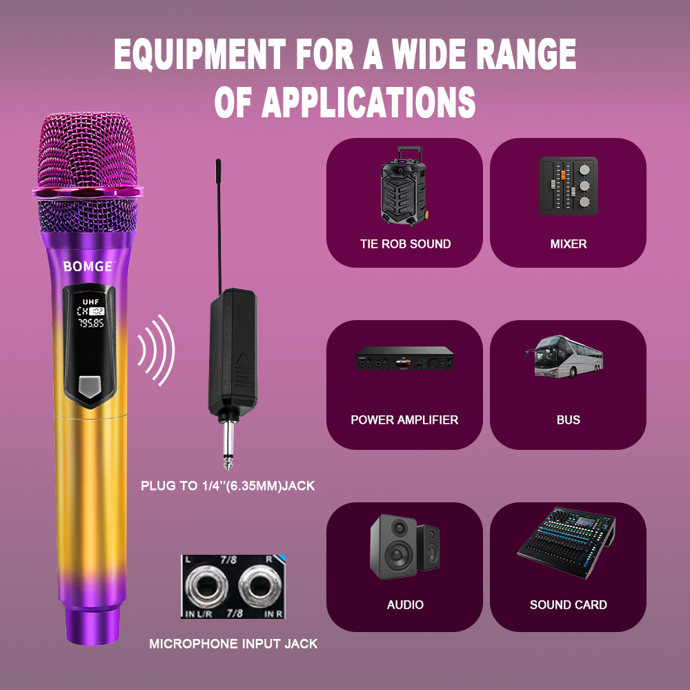 BOMGE 108 Wireless Microphone Professional UHF Microphone with receiver ...