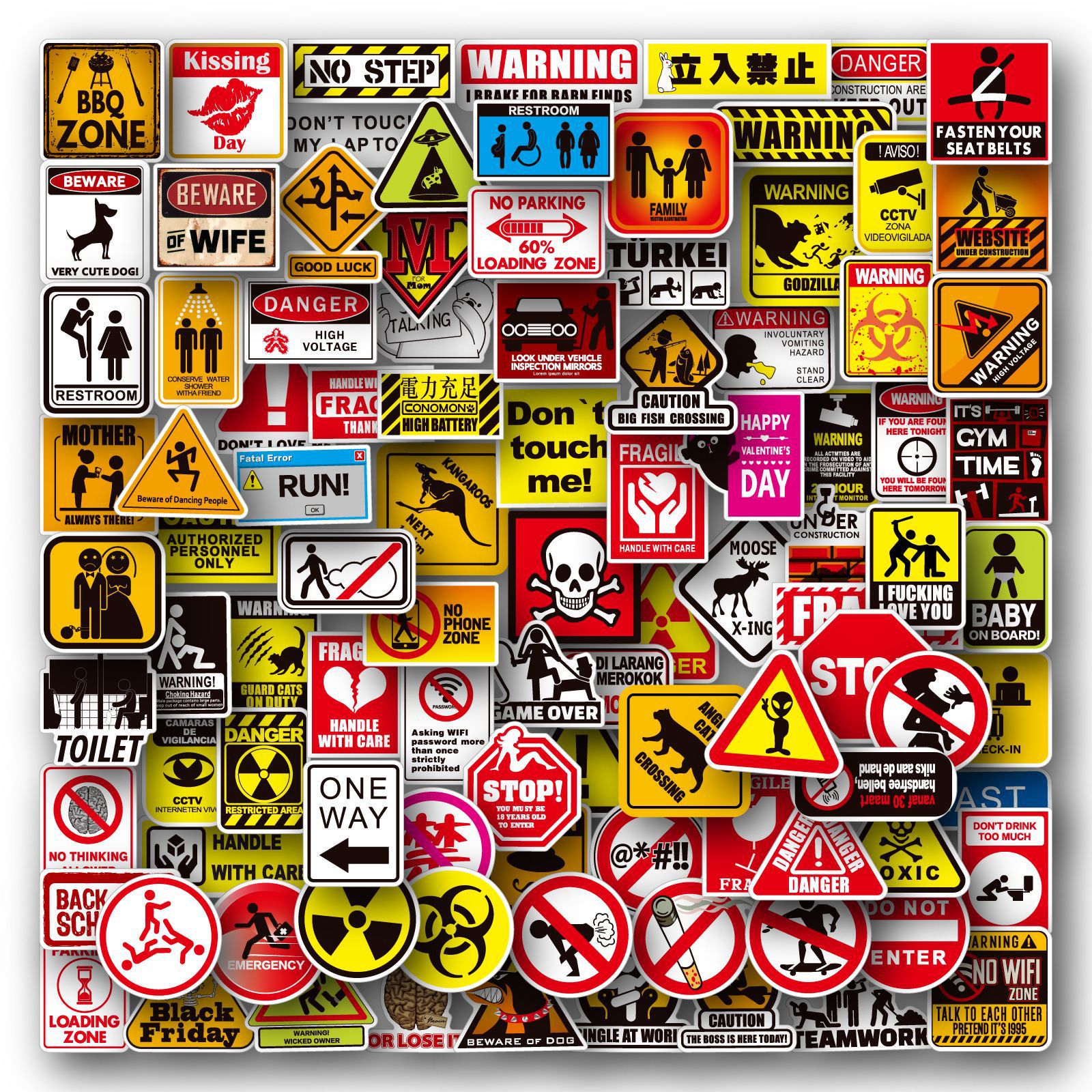 100/50PCS Warning Sign Stickers - Danger & Prohibition Decals for ...
