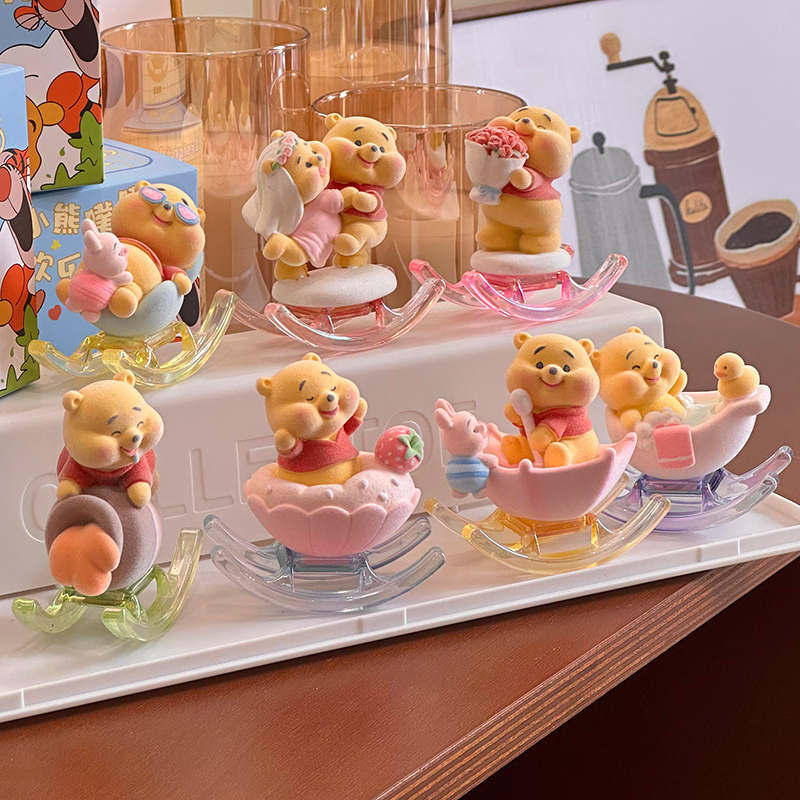 Flocking happy winnie the pooh blind box set cartoon bear figure toy ...