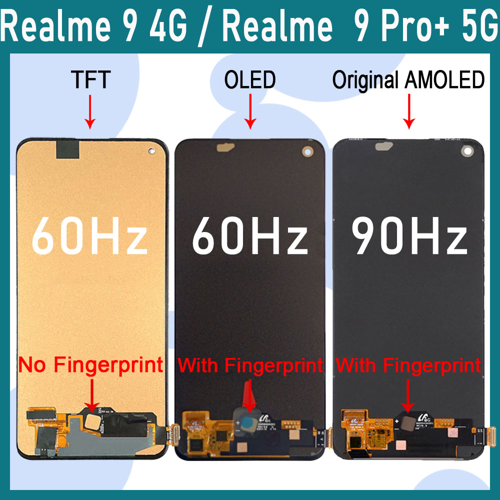 Original AMOLED Realme 9 4G 9 5G 9i 9 Pro 5G 9 Pro Plus 5G LCD Display Touch Screen Replacement ...