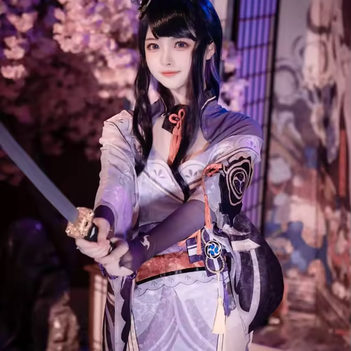 Genshin Impact Raiden Shogun Cosplay Costume - Jacquard Fabric for ...