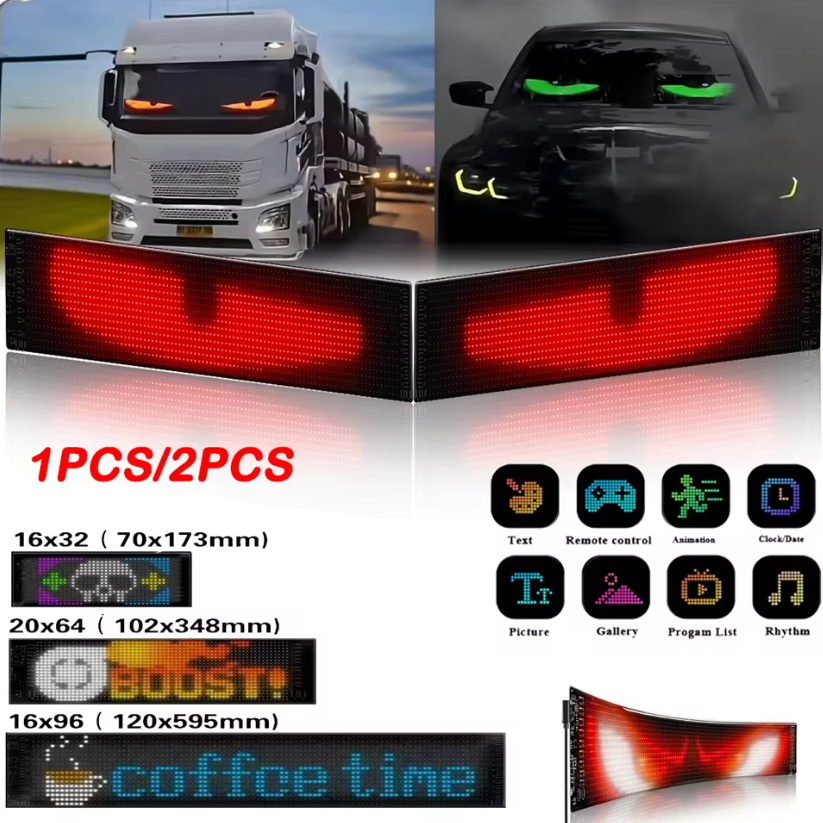 New 1-2PCS Car Windshield LED Lights Devil's Eye LED Screen Lights USB ...