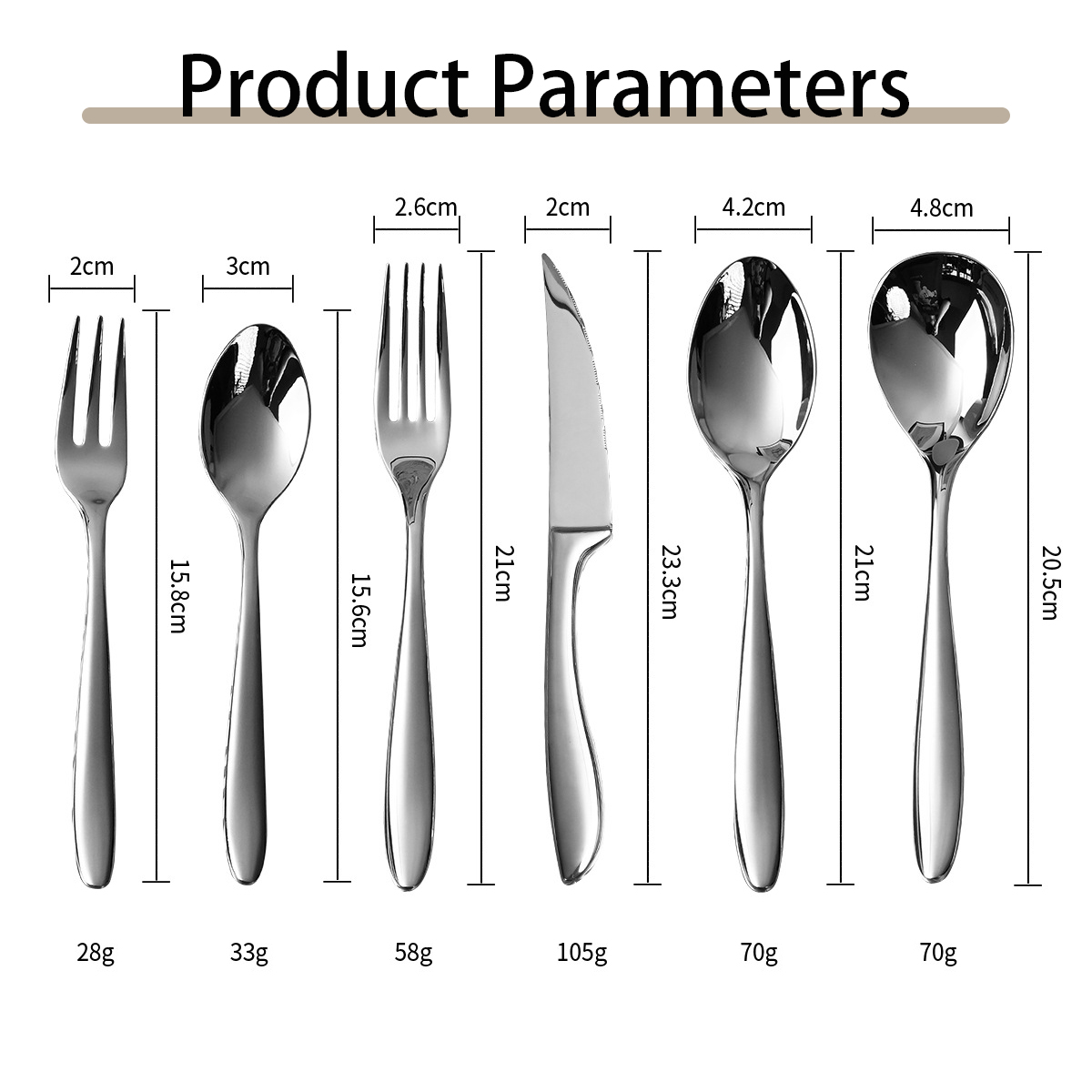 Pointed Tail Handle 304 Stainless Steel Knife And Fork Spoon Elegant ...