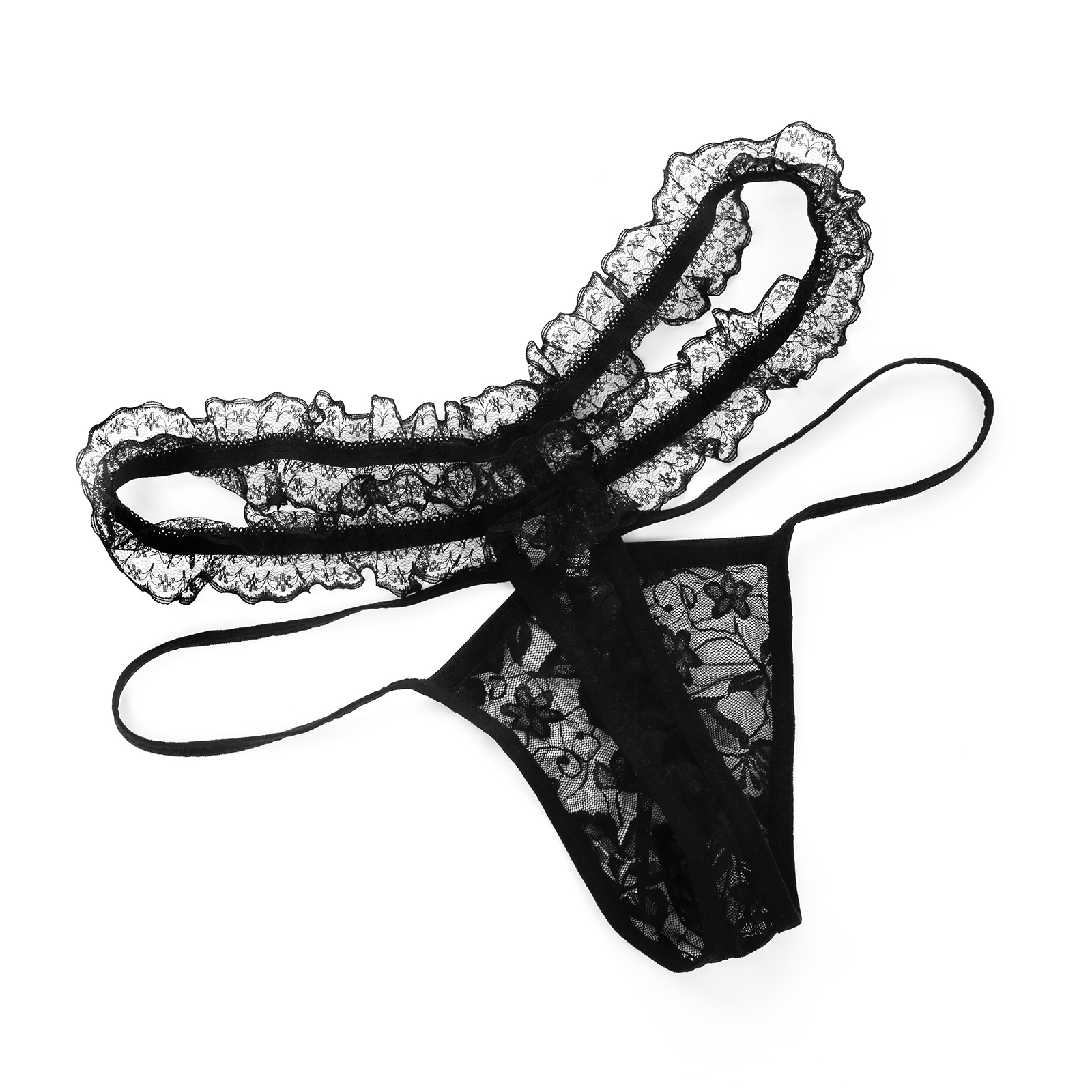 Men's Thong Underwear Sexy Lace Open Crotch Sheer G-Strings Low Rise ...