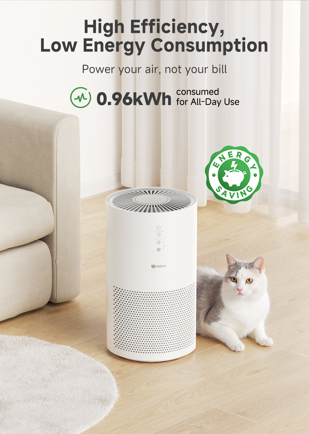 Simplus Air Purifier | 330m³/h CADR | 35dB Ultra-Quiet | Removes Dust ...