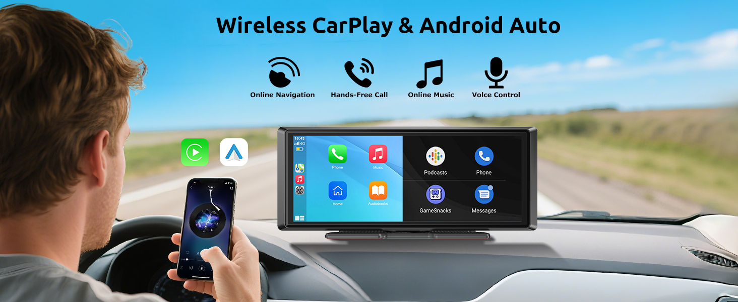 ESSGOO 8.1" INCH Portable Car Player CarPlay Android Auto FHD IPS 2.5D ...