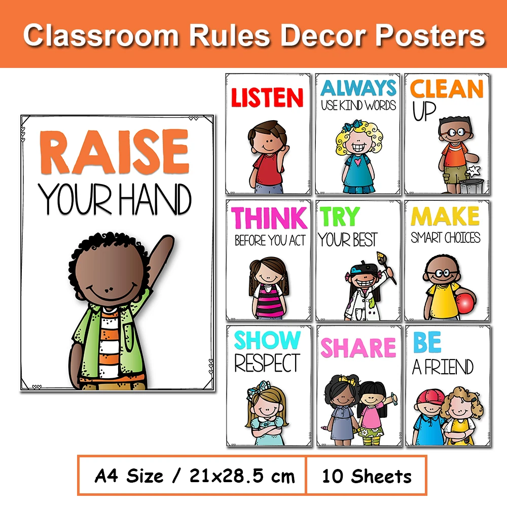 10Pcs Classroom Rules A4 Educational Posters Classroom Decor Decoration ...