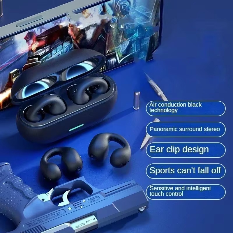 T75 HIFI Stereo Wireless Earbuds Ear-Clip Bluetooth Headphones Bass Mic ...