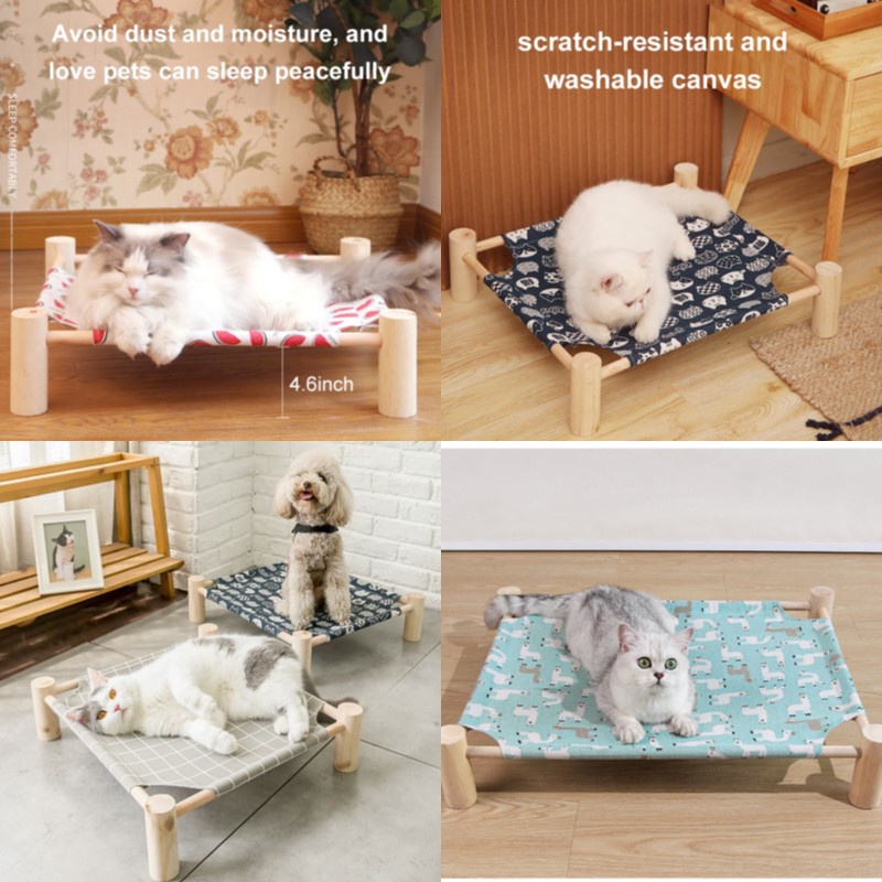 Pet Hammock Cat Solid Wood Bed for Cat Dog Portable Cat Bed Washable ...