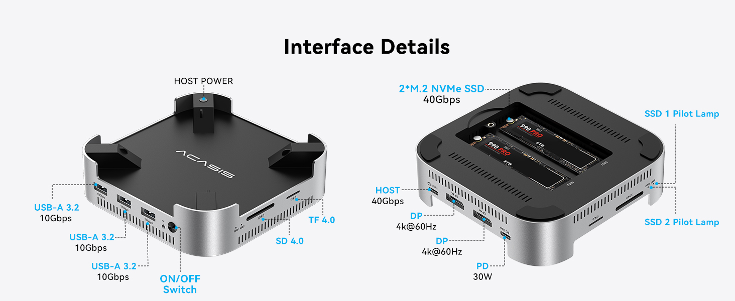 ACASIS 40Gpbs Enclosure Docking Station - USB-C with 2xDP, SD/TF 3.0 ...