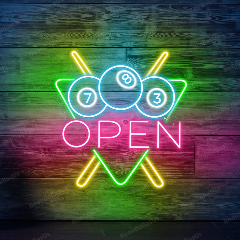 Billiards Open Sign Billiards LED Neon Light Custom Billiard 8 Ball ...