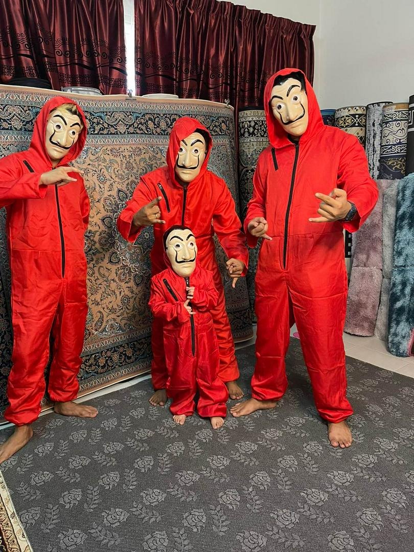 Money Heist Red Jumpsuit Costume with Salvador Dali Mask | Adult & Kids ...