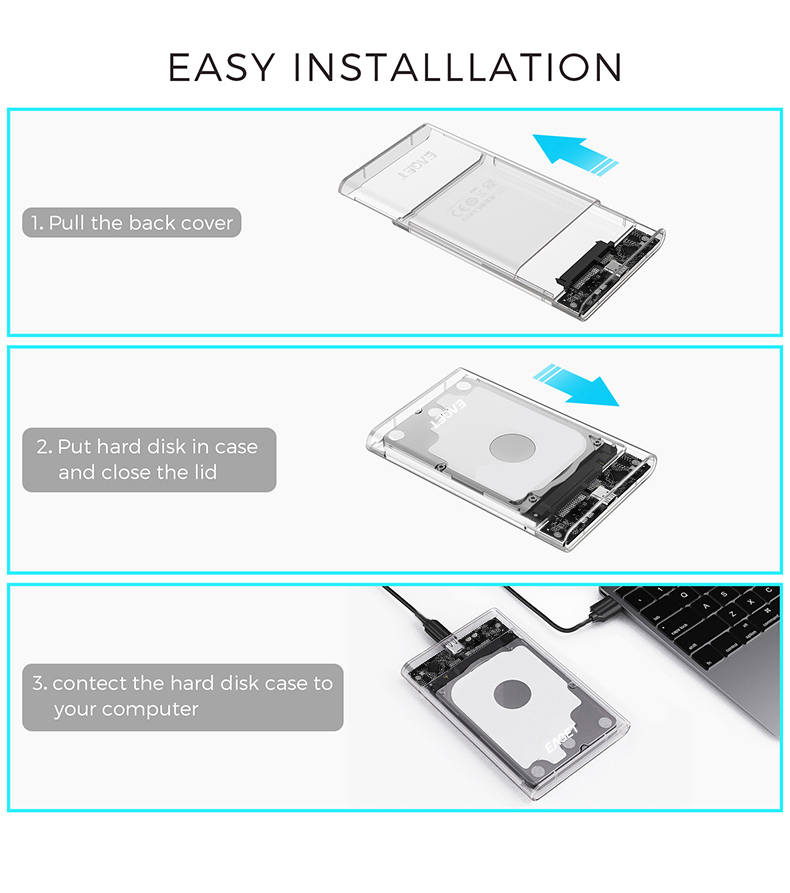 Eaget 2.5" Hard Drive Disk Case Enclosure 6Gbps for SSD HDD External ...
