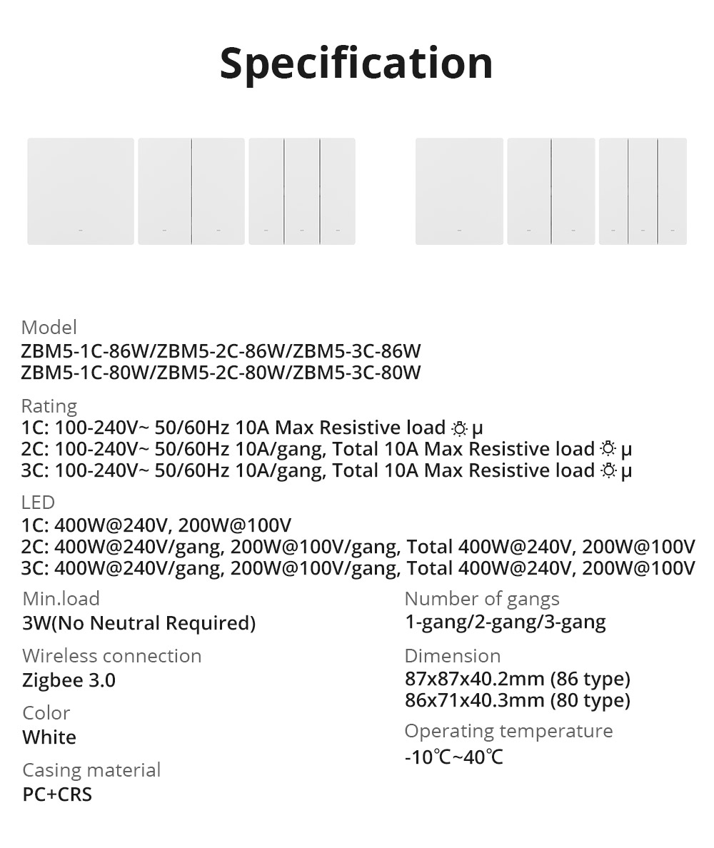 SONOFF ZBM5 80/86 Type SwitchMan Zigbee Smart Wall Switch Supports Both ...