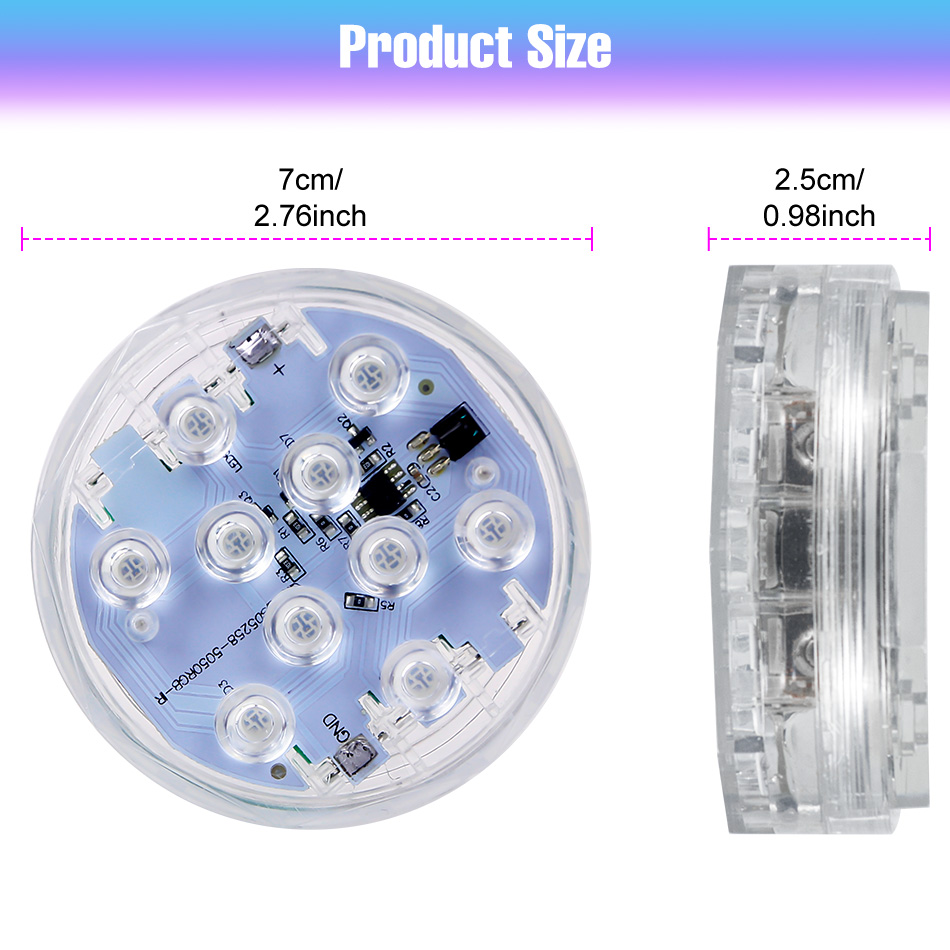 RGB LED Submersible Light with Remote IP68 Waterproof 15Colors Changing ...