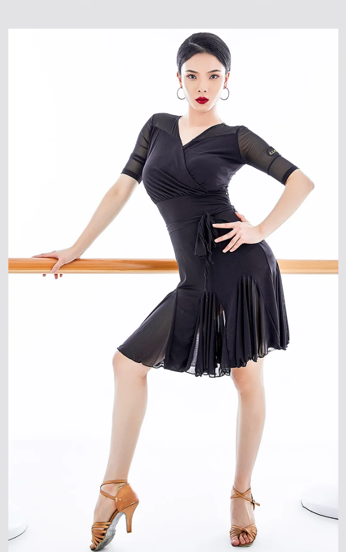 Qsuccua New Latin Dance Waist Slim Dress Training Performance Clothing ...