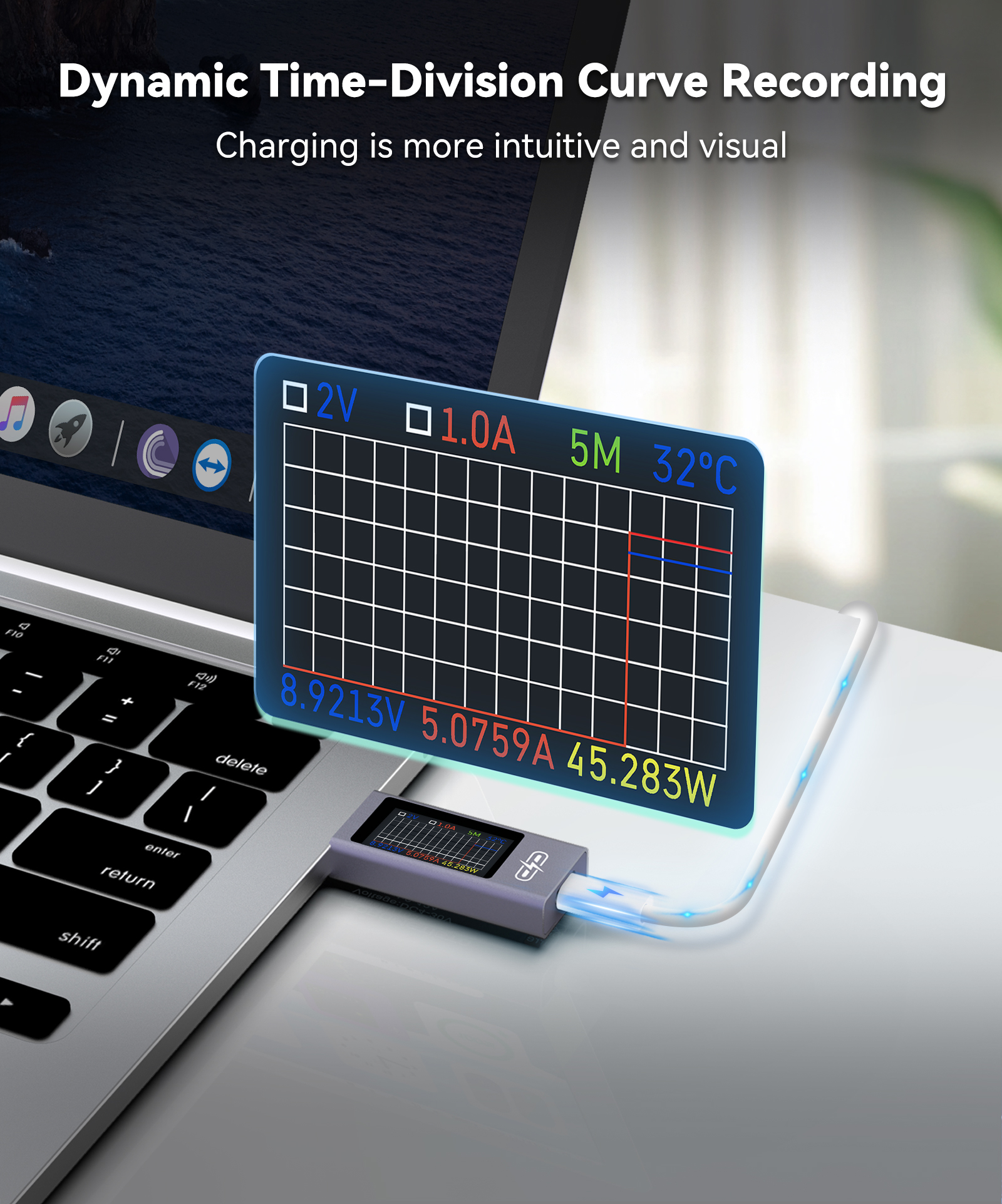 UT03C Type-C Multi-function DC Voltage Ammeter Power Meter 4~30V 0~12A Support Fast Charging ...