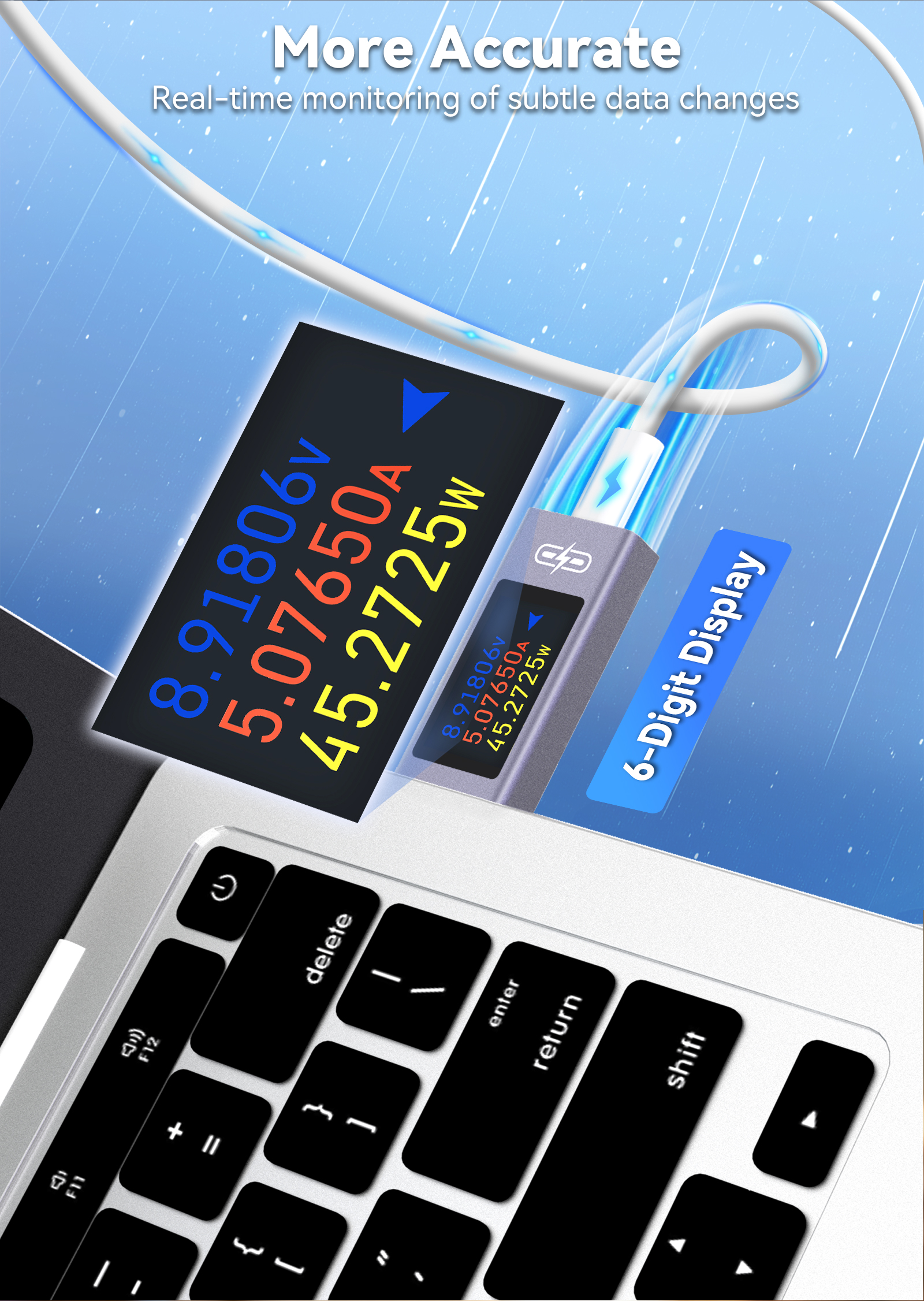 UT03C Type-C Multi-function DC Voltage Ammeter Power Meter 4~30V 0~12A ...