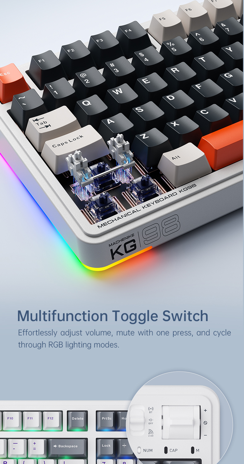 Machenike KG98 Gasket Mount Wireless Mechanical Keyboard, Type-C / 2.4 ...