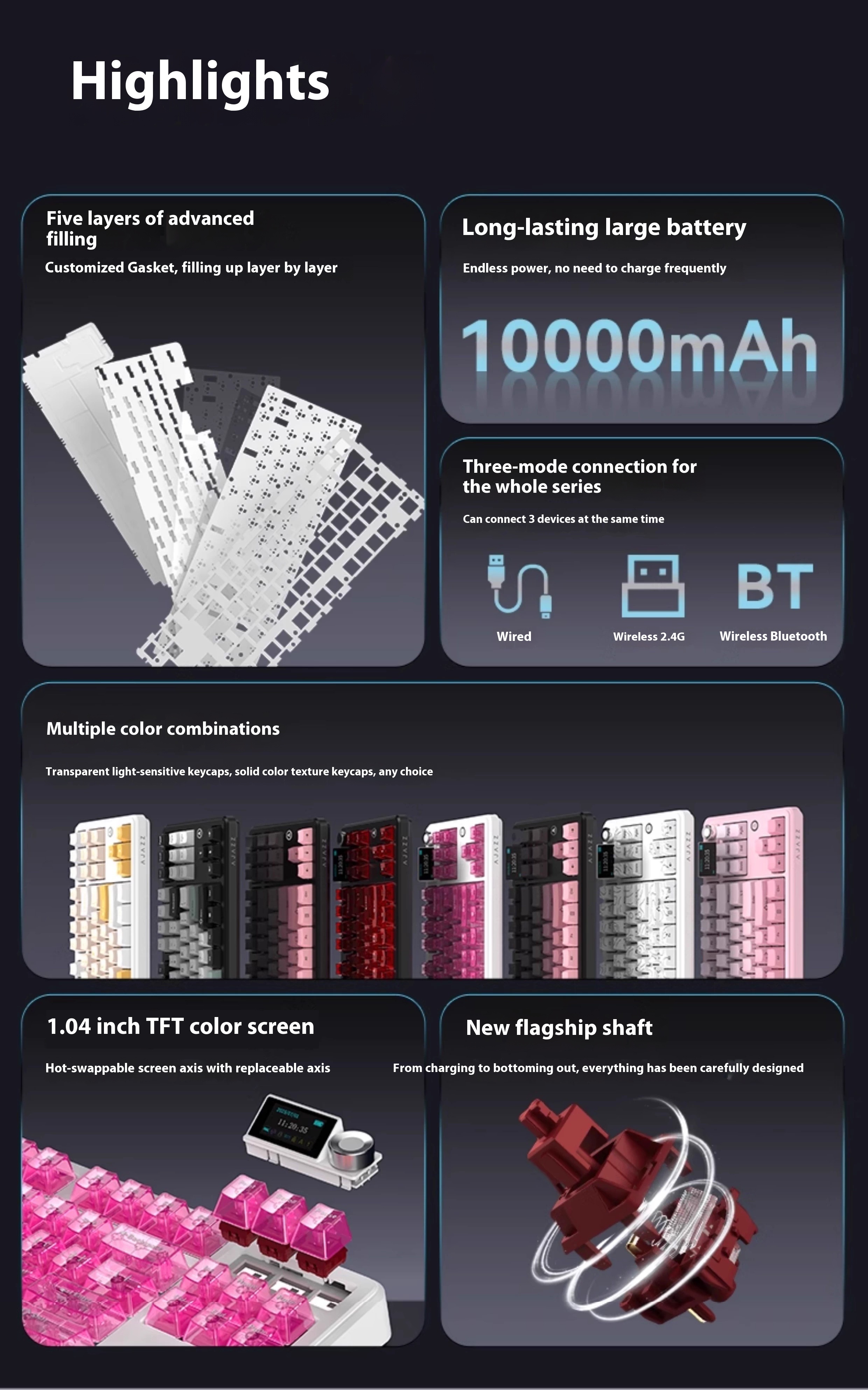 AJAZZ MK87 Wireless Mechanical Keyboard 87% Hot swappable RGB GASKET 10000mAh Custom Gaming ...