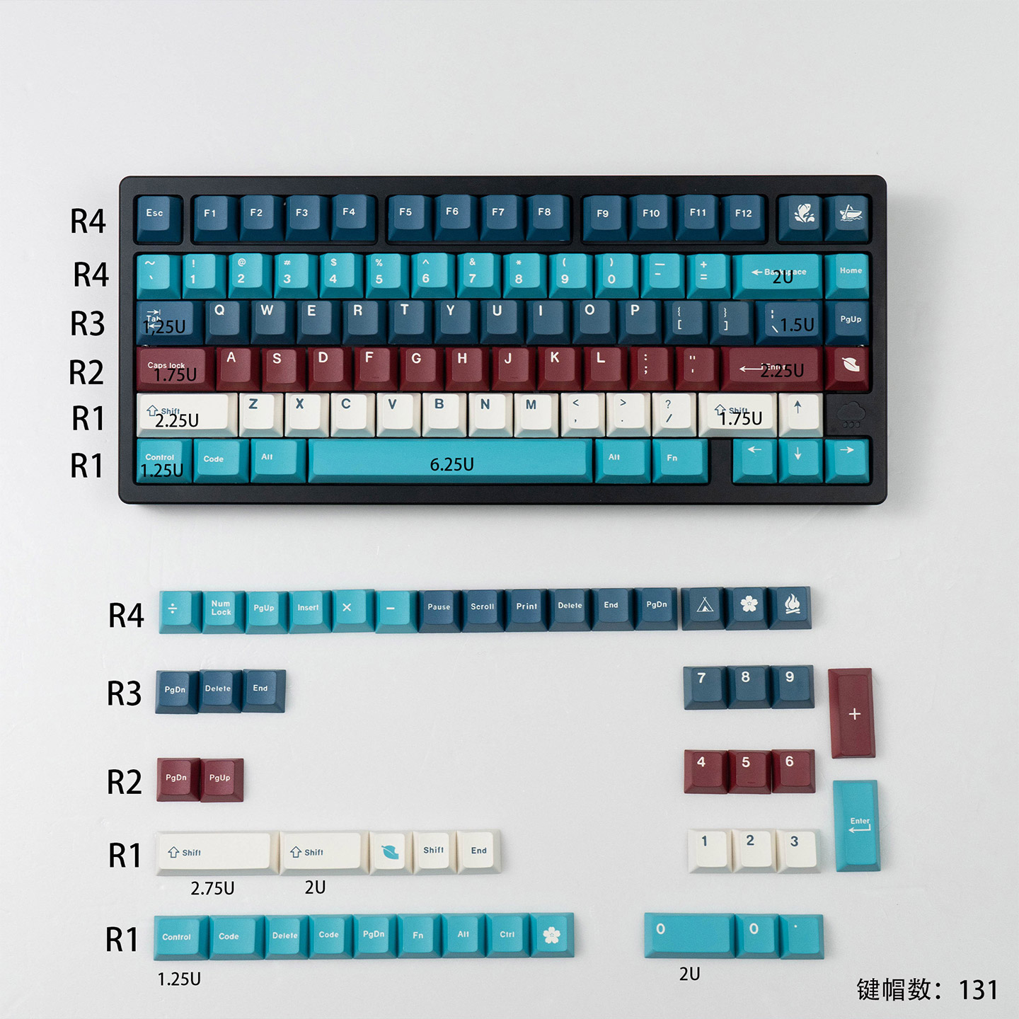 Motosuko lake Keycap Blue PBT cherry Profile 131 keycaps set for ...