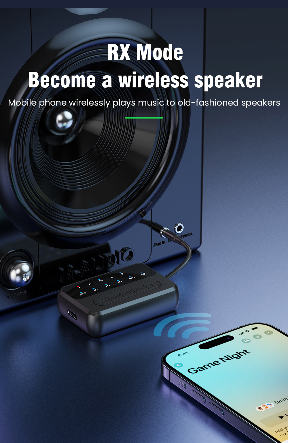 Bluetooth 5.4 Audio Receiver Transmitter 3.5mm AUX Multipoint Connect Wireless HiFi Stereo AptX ...