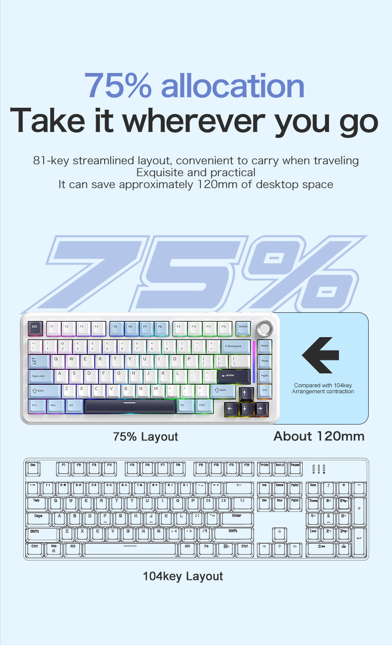 F75 Wireless Gaming Mechanical Keyboard RGB Customized Silver Moon Axis ...