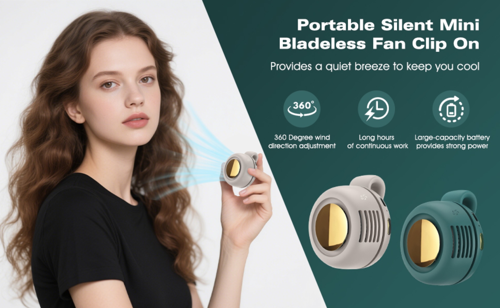 3-Speed Adjustable Mini Clip On Fan USB Charging Button Fan Neck Fan ...