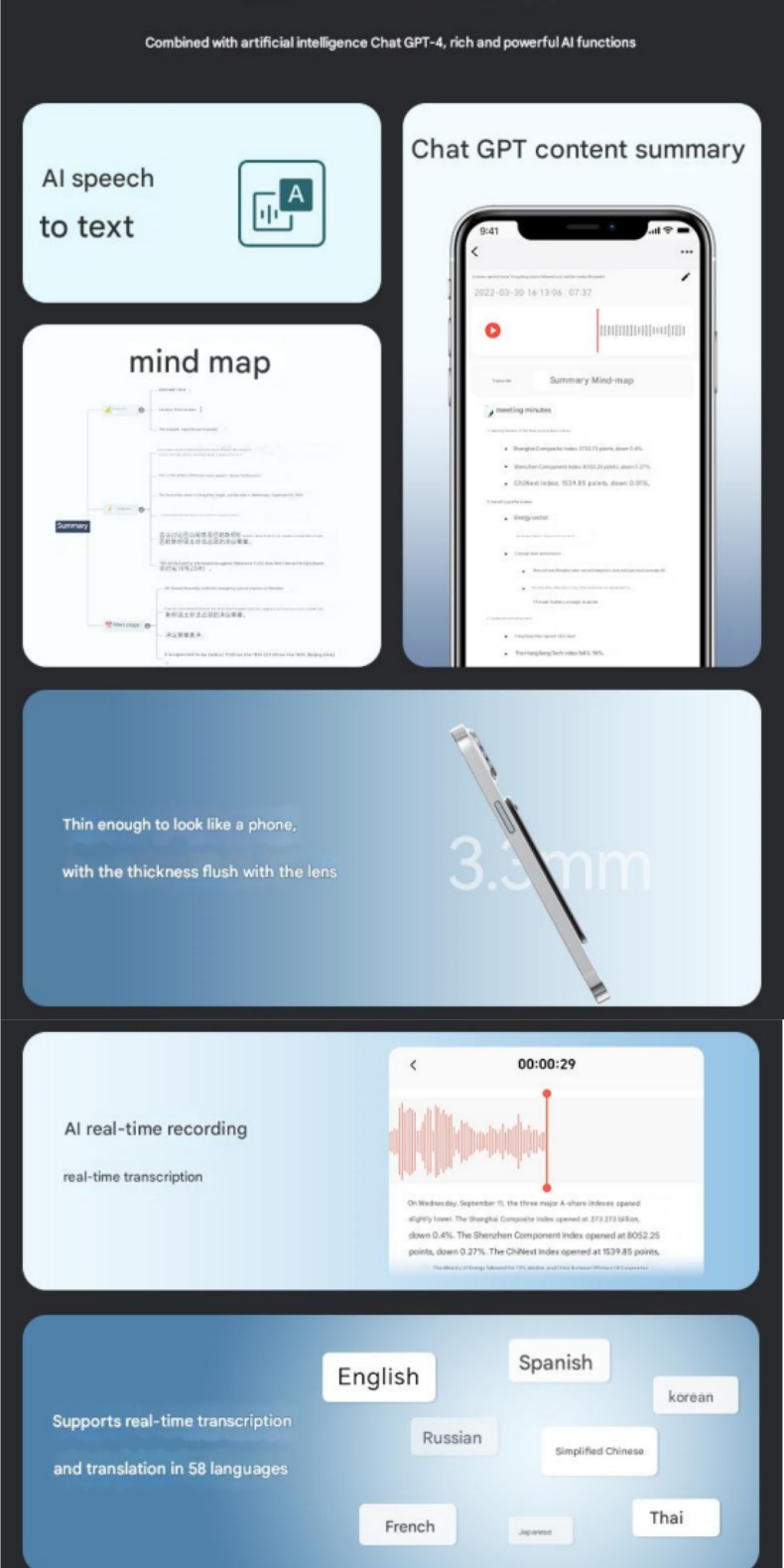 New AI Voice Recorder APP Control AI Notetaking Device translation ...