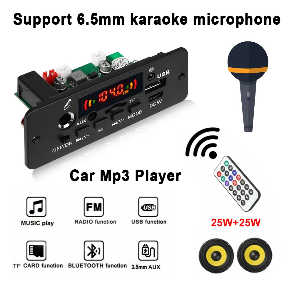 Bluetooth 5.0 MP3 Decoder Board 2*25W 50W Amplifier Audio Player 12V ...