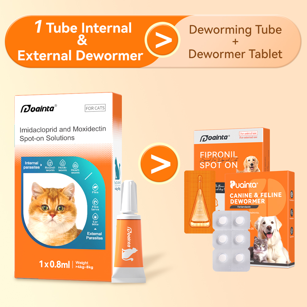 PUAINTA 2-IN-1 Internal & External Dewormer for Cat Anti Flea Ear Mite ...